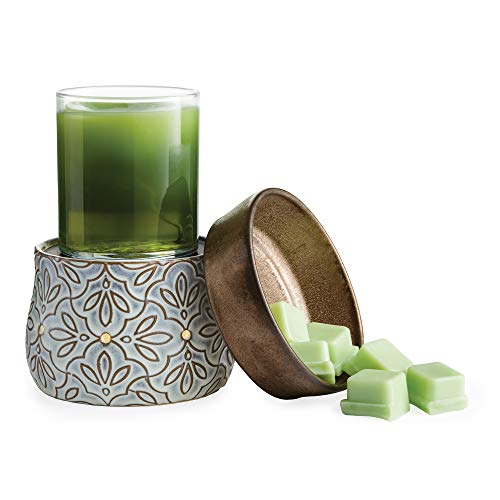 CANDLE WARMERS ETC 2-in-1 Deluxe Candle and Wax Fragrance Warmer with LED Light and Auto Shut Off for Timed Candle Warming, Bronze Floral