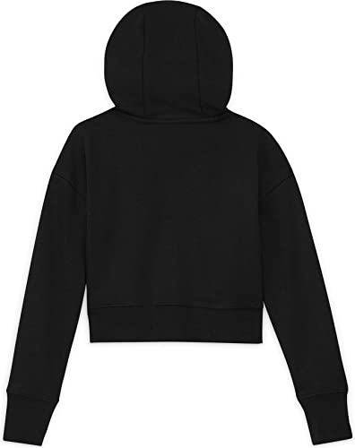 Nike Girl's Sportswear Club Fleece Crop Hoodie (Little Kids/Big Kids) Black/White M (10-12 Big Kid)