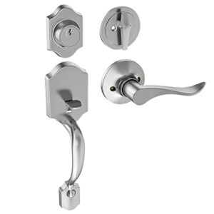 hosom front door handle set, exterior door lock set with deadbolt, single cylinder, reversible for right and left handed doors, satin nickel