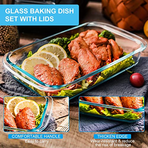 KOMUEE 8 Pieces Glass Baking Dish with Lids Rectangular Glass Baking Pan Bakeware Set with BPA Free Lids, Baking Pans for Lasagna, Leftovers, Cooking, Kitchen, Fridge-to-Oven, Gray