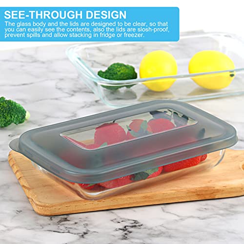 KOMUEE 8 Pieces Glass Baking Dish with Lids Rectangular Glass Baking Pan Bakeware Set with BPA Free Lids, Baking Pans for Lasagna, Leftovers, Cooking, Kitchen, Fridge-to-Oven, Gray