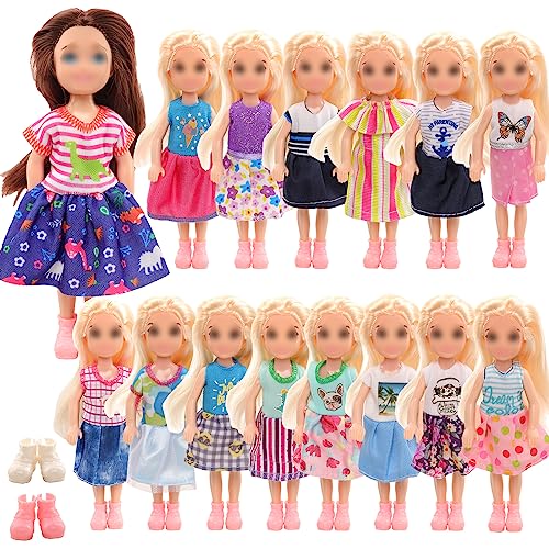 Miunana 12 pcs Girl Doll Clothes Dress Outfits and Shoes for Chelsea 11.5 Inch Girl's Sister 6" Doll Clothing with 2 Pairs of Shoes for 4-6 Inch Chelsea Girl Dolls Clothes and Accessories