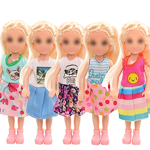 Miunana 12 pcs Girl Doll Clothes Dress Outfits and Shoes for Chelsea 11.5 Inch Girl's Sister 6" Doll Clothing with 2 Pairs of Shoes for 4-6 Inch Chelsea Girl Dolls Clothes and Accessories