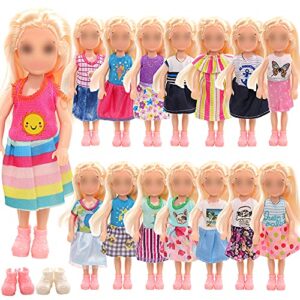 Miunana 12 pcs Girl Doll Clothes Dress Outfits and Shoes for Chelsea 11.5 Inch Girl's Sister 6" Doll Clothing with 2 Pairs of Shoes for 4-6 Inch Chelsea Girl Dolls Clothes and Accessories