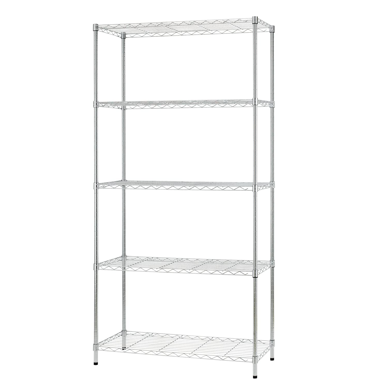 FDW 14" D×36" W×72" H Wire Shelving Unit Metal Shelf with 5 Tier Adjustable Layer Rack Commercial Strong Steel for Restaurant Garage Pantry Kitchen，Chrome