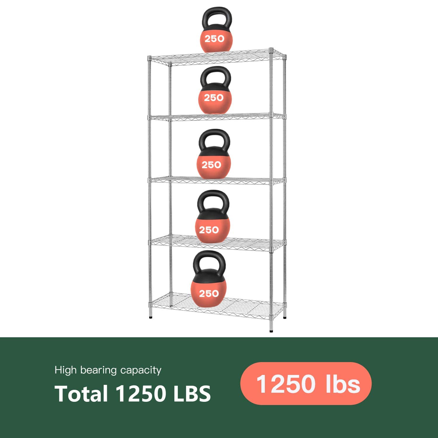 FDW 14" D×36" W×72" H Wire Shelving Unit Metal Shelf with 5 Tier Adjustable Layer Rack Commercial Strong Steel for Restaurant Garage Pantry Kitchen，Chrome