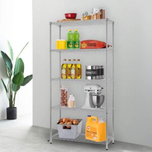 FDW 14" D×36" W×72" H Wire Shelving Unit Metal Shelf with 5 Tier Adjustable Layer Rack Commercial Strong Steel for Restaurant Garage Pantry Kitchen，Chrome