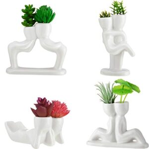 potchen 4 pieces ceramic air planters holder people head white cute table top display for air plants lovers diy decoration home office holiday (lovers style)