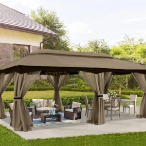 ABCCANOPY 10x20 Outdoor Gazebo - Patio Gazebo with Mosquito Netting, Outdoor Canopies for Shade and Rain for Lawn, Garden, Backyard & Deck (Khaki)