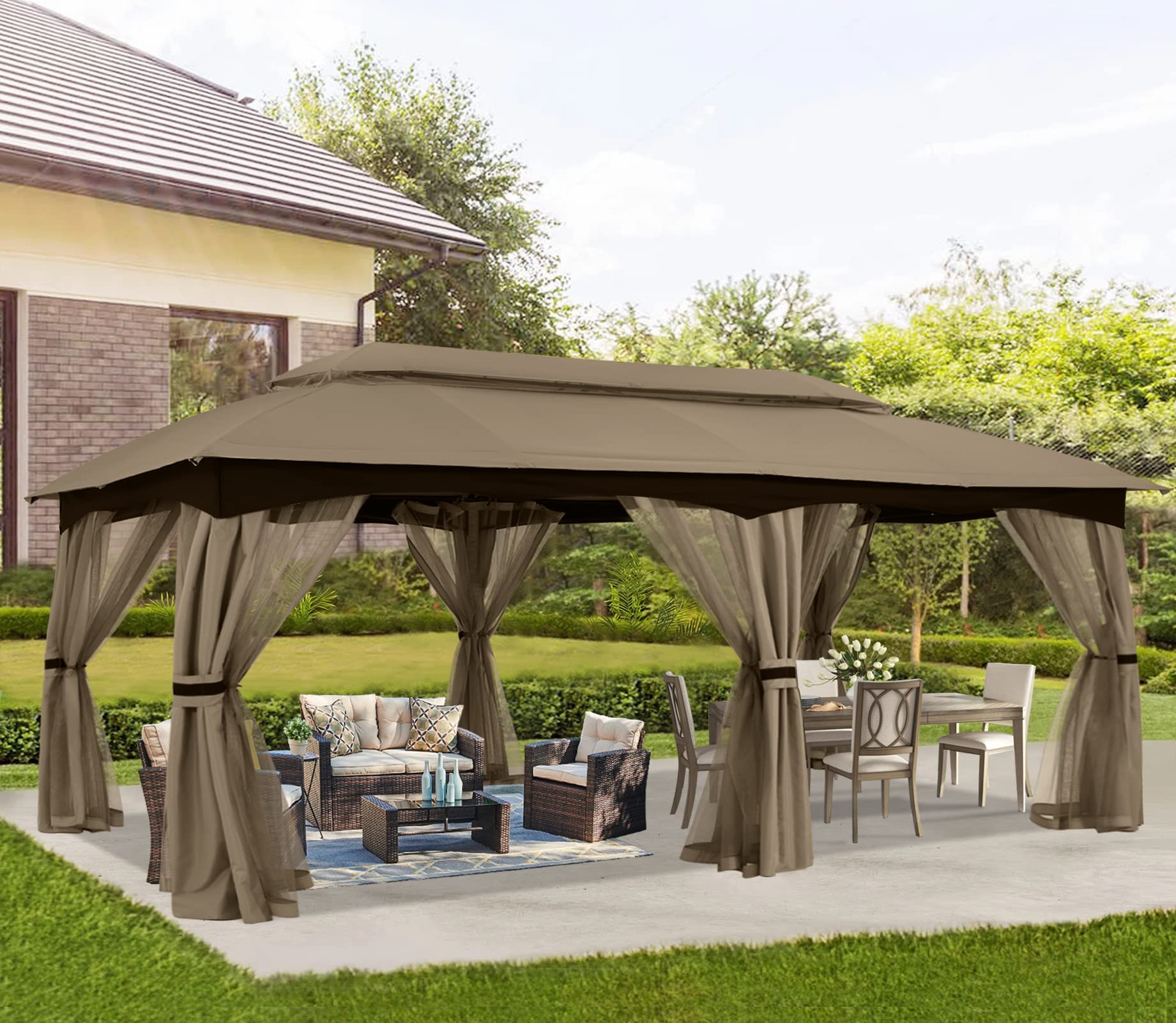 ABCCANOPY 10x20 Outdoor Gazebo - Patio Gazebo with Mosquito Netting, Outdoor Canopies for Shade and Rain for Lawn, Garden, Backyard & Deck (Khaki)