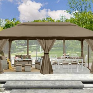 ABCCANOPY 10x20 Outdoor Gazebo - Patio Gazebo with Mosquito Netting, Outdoor Canopies for Shade and Rain for Lawn, Garden, Backyard & Deck (Khaki)