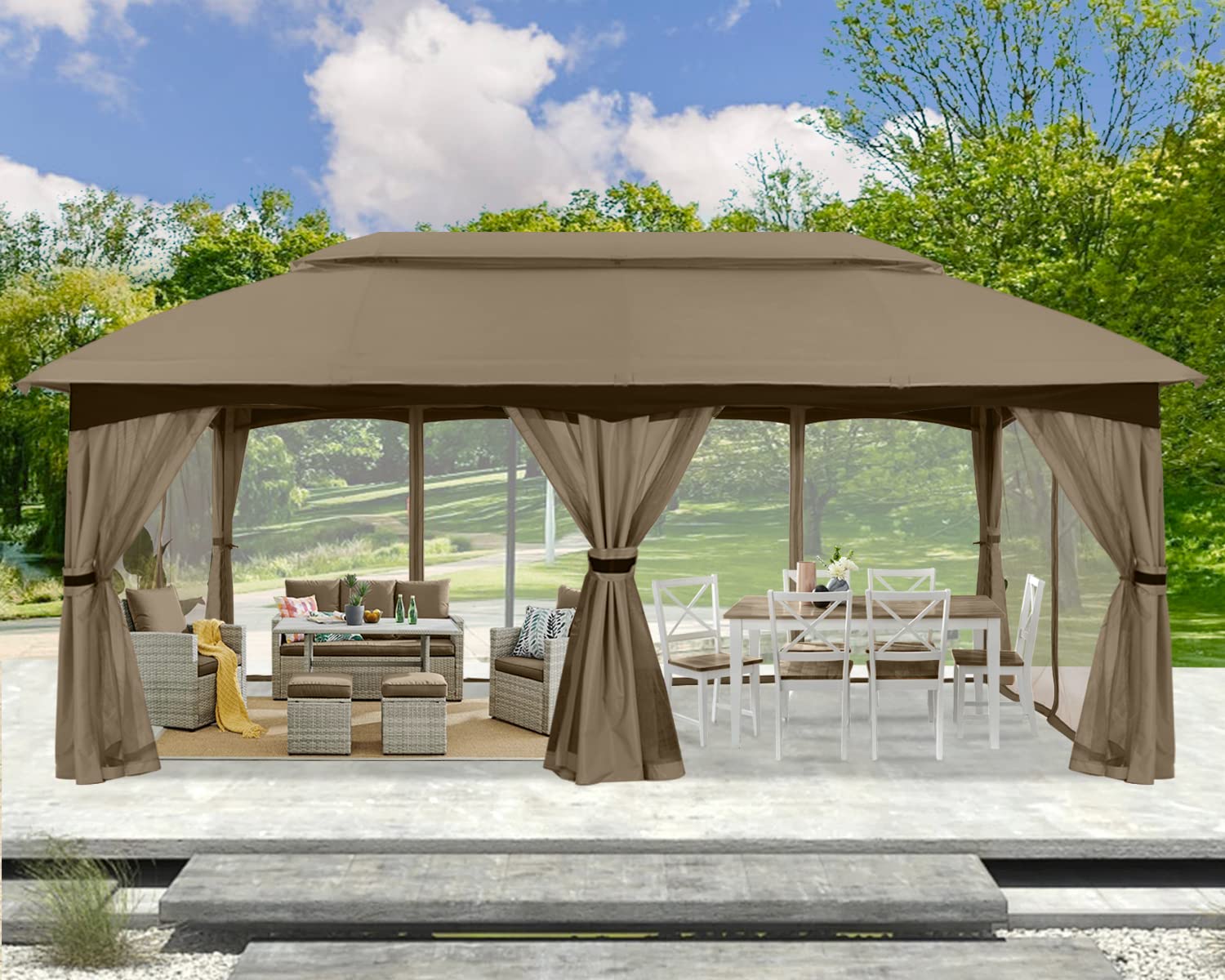 ABCCANOPY 10x20 Outdoor Gazebo - Patio Gazebo with Mosquito Netting, Outdoor Canopies for Shade and Rain for Lawn, Garden, Backyard & Deck (Khaki)