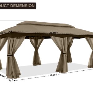 ABCCANOPY 10x20 Outdoor Gazebo - Patio Gazebo with Mosquito Netting, Outdoor Canopies for Shade and Rain for Lawn, Garden, Backyard & Deck (Khaki)