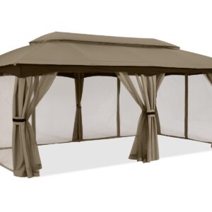 ABCCANOPY 10x20 Outdoor Gazebo - Patio Gazebo with Mosquito Netting, Outdoor Canopies for Shade and Rain for Lawn, Garden, Backyard & Deck (Khaki)