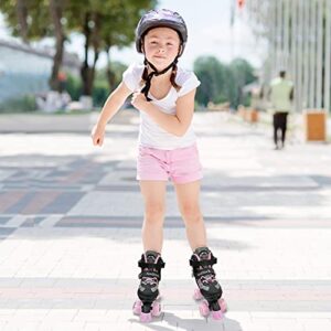 Kids Roller Skates for Girls, Pink Adjustable Rollerskates with Light Up Wheels for Big Kids Ages 6-12 7 8 9 10, Beginners Outdoor Sports, Best Birthday Gift for Girls Kids