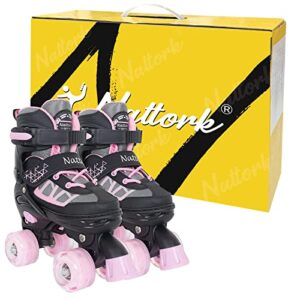 Kids Roller Skates for Girls, Pink Adjustable Rollerskates with Light Up Wheels for Big Kids Ages 6-12 7 8 9 10, Beginners Outdoor Sports, Best Birthday Gift for Girls Kids