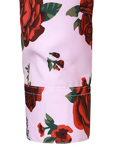 ZEROYAA Mens Fashion Urban Design Polyester Slim Fit Long Sleeve Rose Printed Button Up Dress Shirts ZLCL21-Pink Medium