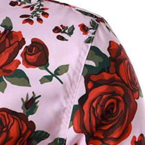 ZEROYAA Mens Fashion Urban Design Polyester Slim Fit Long Sleeve Rose Printed Button Up Dress Shirts ZLCL21-Pink Medium