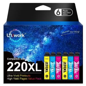 uniwork remanufactured 220xl ink cartridge replacement for epson 220 xl 220xl t220xl use for workforce wf-2750 wf-2760 wf-2630 wf-2650 wf-2660 xp-320 xp-420 printer tray (2 cyan 2 magenta 2 yellow)