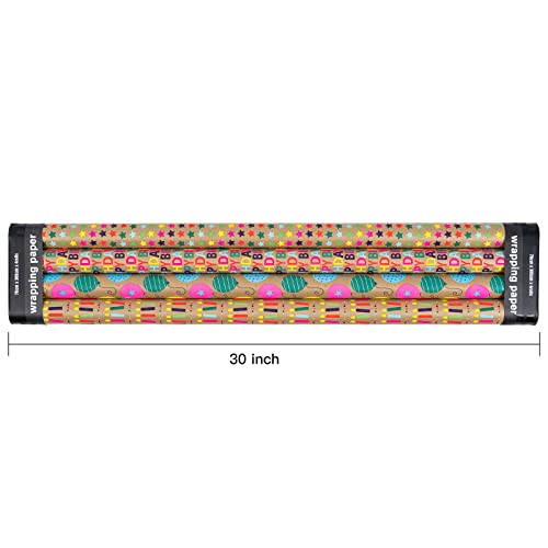 RUSPEPA Wrapping Paper Kraft Paper - Colorful Birthday Text Wrap Design - 4 Rolls - 30 inches x 10 feet per Roll