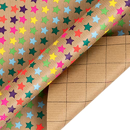 RUSPEPA Wrapping Paper Kraft Paper - Colorful Birthday Text Wrap Design - 4 Rolls - 30 inches x 10 feet per Roll