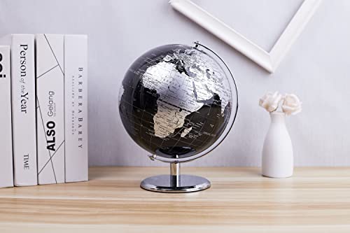 ANNOVA Metallic World Globe Black – Educational/Geographic/Modern Desktop Decoration - Stainless Steel Arc and Base/Earth World - Metallic Black - for School, Home, and Office (8-Inch)