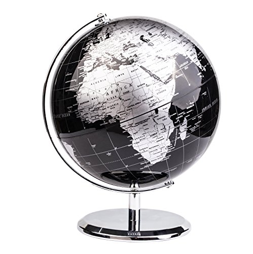 ANNOVA Metallic World Globe Black – Educational/Geographic/Modern Desktop Decoration - Stainless Steel Arc and Base/Earth World - Metallic Black - for School, Home, and Office (8-Inch)