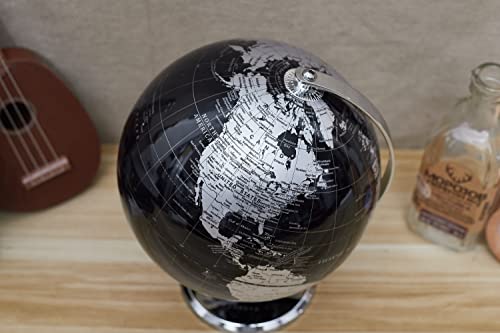 ANNOVA Metallic World Globe Black – Educational/Geographic/Modern Desktop Decoration - Stainless Steel Arc and Base/Earth World - Metallic Black - for School, Home, and Office (8-Inch)