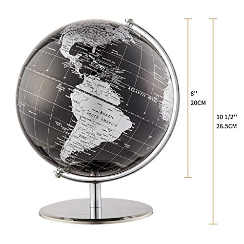 ANNOVA Metallic World Globe Black – Educational/Geographic/Modern Desktop Decoration - Stainless Steel Arc and Base/Earth World - Metallic Black - for School, Home, and Office (8-Inch)