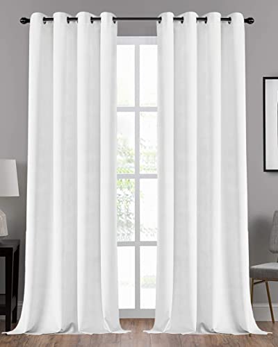 ZHAOFENG White Velvet Curtains 84 inches with Grommet, Blackout Soft Luxury Thick Sunlight Dimming Heat Insulated Privacy Protect Velour Drapes for Living and Dining Room, 2 Panels, W52 x L84 Inches