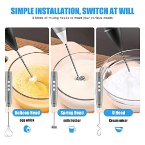 Milk Frother Handheld Foam Maker for Lattes Electric Whisks Rechargeable Drink Mixer Beater with 3 Heads for Bulletproof Coffee Cappuccino Frappe Matcha Hot Chocolate(White 3.0)