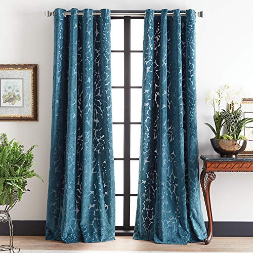 MARTHA STEWART Sherwood Velvet Grommet Window Curtain Panel Pair, 84", Teal