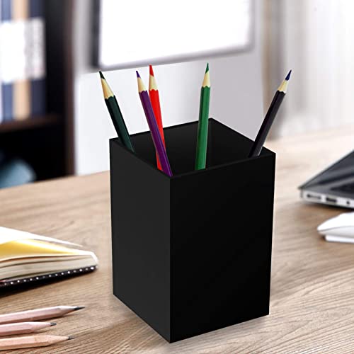 Beitiny Acrylic Pen Holder for Desk, Black Pencil Organizer, Makeup Brush Holder Cup Storage Office Desktop Stationery Organizer