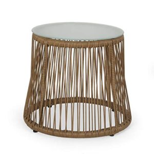 christopher knight home russell outdoor end table, light brown + silver