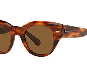 Ray-Ban Women's Rb2192f Roundabout Low Bridge Fit Round Sunglasses, Striped Havana/Polarized Brown, 47 mm