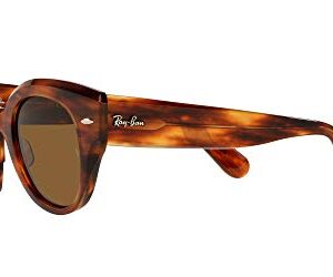 Ray-Ban Women's Rb2192f Roundabout Low Bridge Fit Round Sunglasses, Striped Havana/Polarized Brown, 47 mm