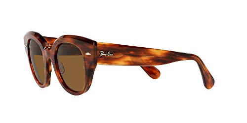 Ray-Ban Women's Rb2192f Roundabout Low Bridge Fit Round Sunglasses, Striped Havana/Polarized Brown, 47 mm