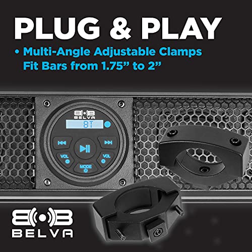 BELVA BASB26 26” Wide IPX5 Weatherproof Marine UTV ATV Sound Bar, Four 3" Speakers, Two 1" Tweeters, Built-in Amplifier, AUX Input, USB Input, Bluetooth Audio and Wireless Remote