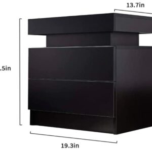 i-aplus Bedside Table with 2 Drawers, LED Nightstand Wooden Cabinet Unit with Lights for Bedroom, Living Room, Black