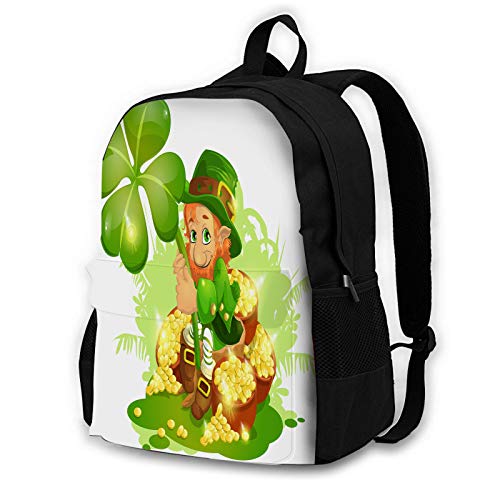 EKOBLA Backpack Leprechaun, St Patrick'S Day Clover Gold Shiny Magic With Green Hat Green Plant