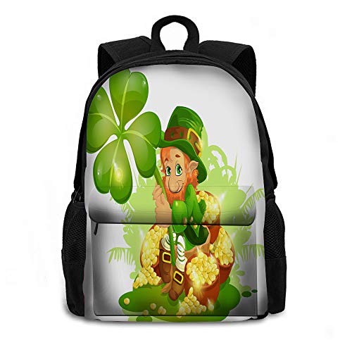 EKOBLA Backpack Leprechaun, St Patrick'S Day Clover Gold Shiny Magic With Green Hat Green Plant