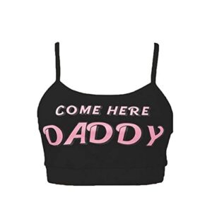 Sexy Women Come Here Daddy Please Print Strappy Lingerie Set 2PCS See Tank Tops and Panty Sets Pajamas Sleepwear (Black, M)