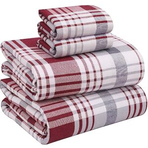 RUVANTI Flannel Sheets Full Size - 100% Cotton Brushed Bed Sheet Sets - Deep Pockets 16 Inches (fits up to 18") - All Seasons Breathable & Super Soft - Warm & Cozy - 4 Pcs - Balance Plaid Maroon