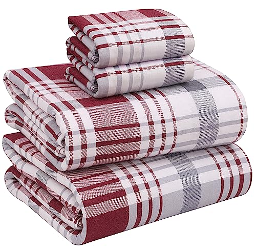 RUVANTI Flannel Sheets Full Size - 100% Cotton Brushed Bed Sheet Sets - Deep Pockets 16 Inches (fits up to 18") - All Seasons Breathable & Super Soft - Warm & Cozy - 4 Pcs - Balance Plaid Maroon