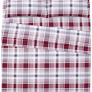 RUVANTI Flannel Sheets Full Size - 100% Cotton Brushed Bed Sheet Sets - Deep Pockets 16 Inches (fits up to 18") - All Seasons Breathable & Super Soft - Warm & Cozy - 4 Pcs - Balance Plaid Maroon