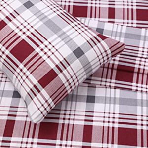 RUVANTI Flannel Sheets Full Size - 100% Cotton Brushed Bed Sheet Sets - Deep Pockets 16 Inches (fits up to 18") - All Seasons Breathable & Super Soft - Warm & Cozy - 4 Pcs - Balance Plaid Maroon