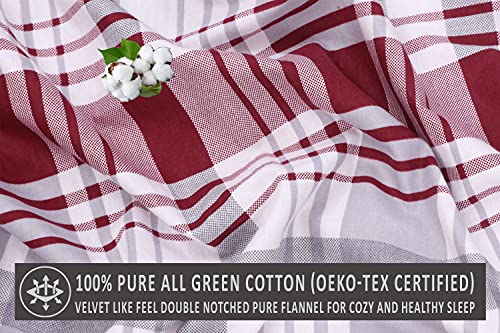 RUVANTI Flannel Sheets Full Size - 100% Cotton Brushed Bed Sheet Sets - Deep Pockets 16 Inches (fits up to 18") - All Seasons Breathable & Super Soft - Warm & Cozy - 4 Pcs - Balance Plaid Maroon