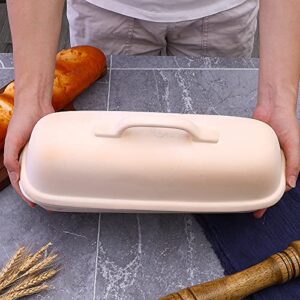 Goodview Household Superstone Covered Baker,Unglazed stoneware bakeware,Square Bread Porcelain Baking Pan,Bakes Italian Bread with Light Crumb and Crusty Crust (15.3 * 5.9 * 7 in)