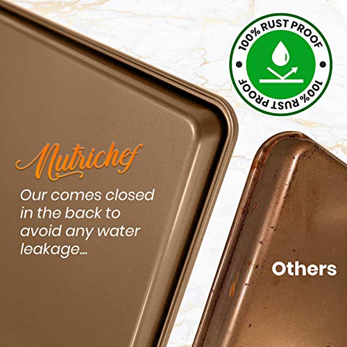 NutriChef Nonstick Cookie Sheet Baking Pan - Metal Oven Large Baking Tray, Professional Quality Non-Stick Mega Pan Bake Trays - Stylish Metallic Coating, PFOA PFOS PTFE Free NCLG1GD