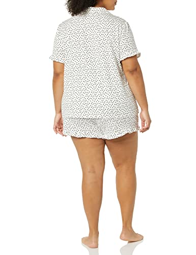 Amazon Essentials Women's Cotton Modal Piped Notch Collar Pajama Set (Available in Plus Size), White Dots Print, Small